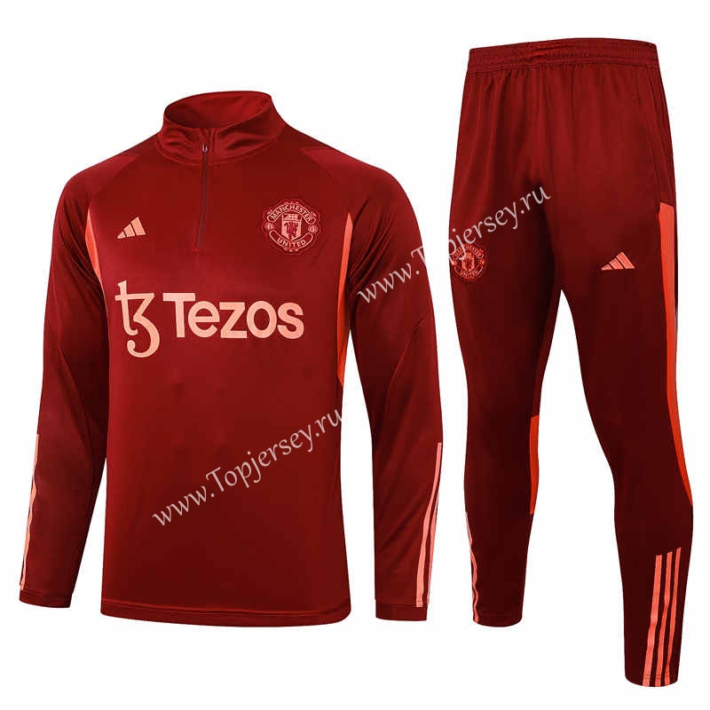 2023-2024 Manchester United Maroon Thailand Soccer Tracksuit-815 ...