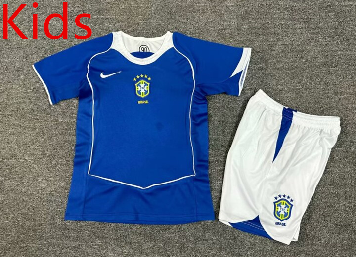 Retro Version 2004 Brazil Away Blue Kid/Youth Soccer Uniform-7809 ...